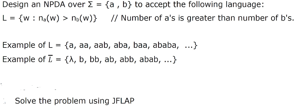 Solved Design an NPDA over 2a , by to accept the following | Chegg.com