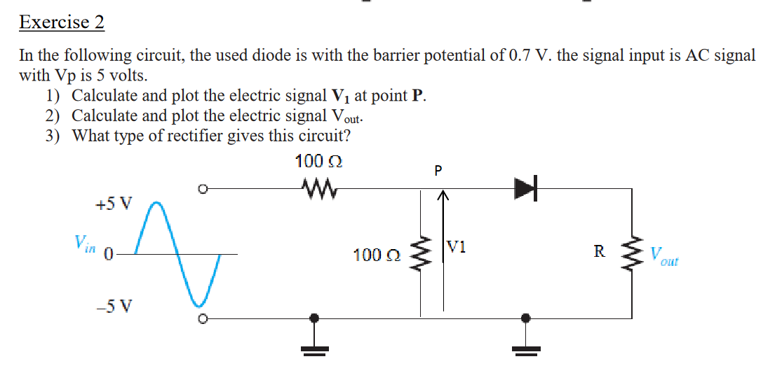 Solved Exercise 2 In the following circuit, the used diode | Chegg.com