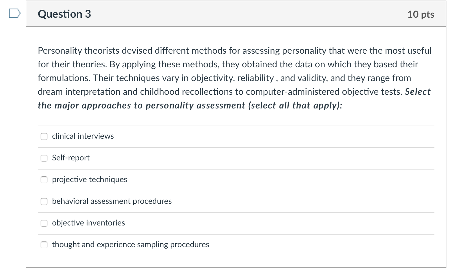 Solved Question 3 10 pts Personality theorists devised | Chegg.com