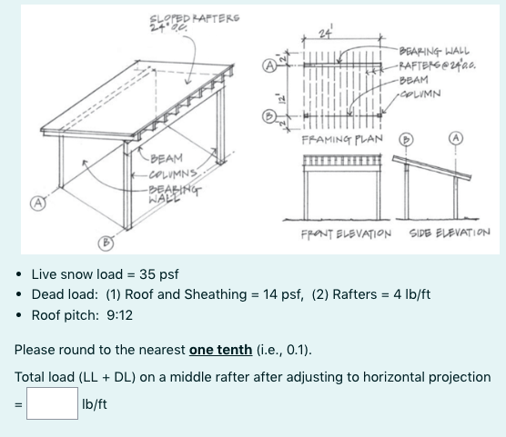 Solved - Live snow load =35 psf - Dead load: (1) Roof and | Chegg.com