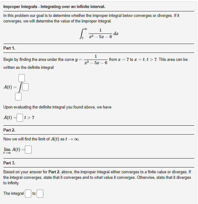Solved Improper Integrals - Integrating over an infinite | Chegg.com
