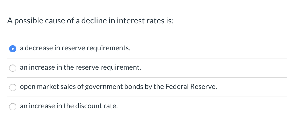 Solved A possible cause of a decline in interest rates is: a | Chegg.com