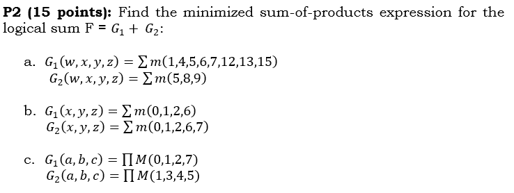 Solved P2 (15 points): Find the minimized sum-of-products | Chegg.com