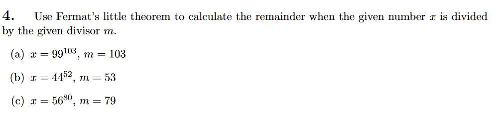 Solved Use Fermat's little theorem to calculate the | Chegg.com