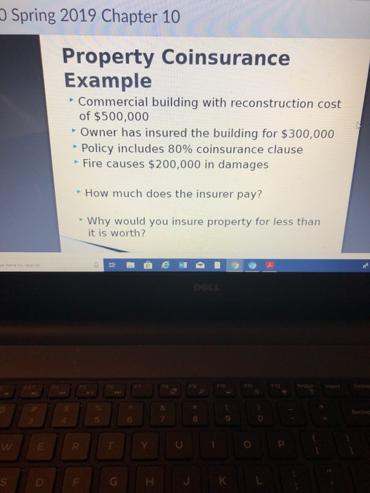 Solved O Spring 2019 Chapter 10 Property Coinsurance Example | Chegg.com