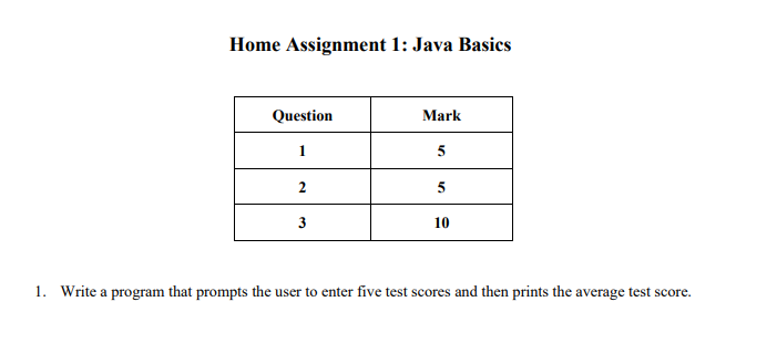 Solved Home Assignment 1: Java Basics Question Mark 1 5 2 5 | Chegg.com