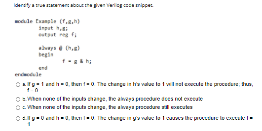 Solved Identify A True Statement About The Given Verilog