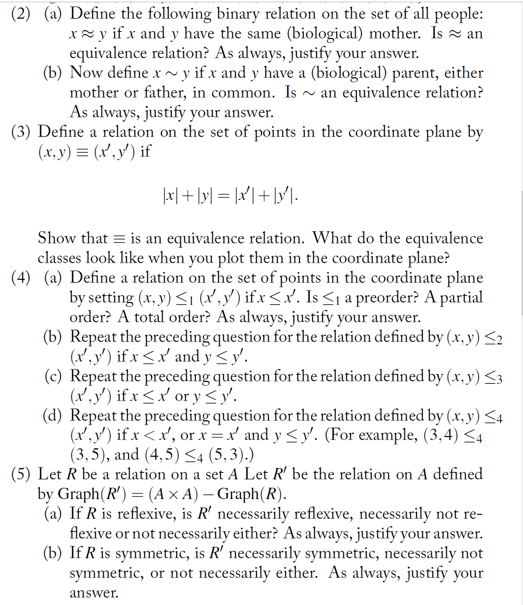 Solved 5©(c) If R is transitive, is R′ necessarily | Chegg.com
