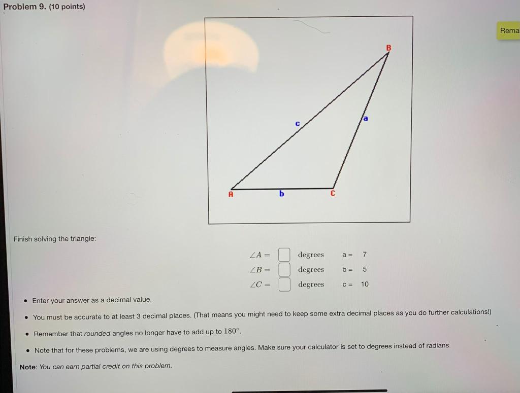 Solved Problem 9. (10 points) Rema b C Finish solving the | Chegg.com