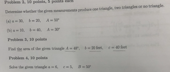 Solved Problem 2, 10 points, 5 points each or no triangle. | Chegg.com