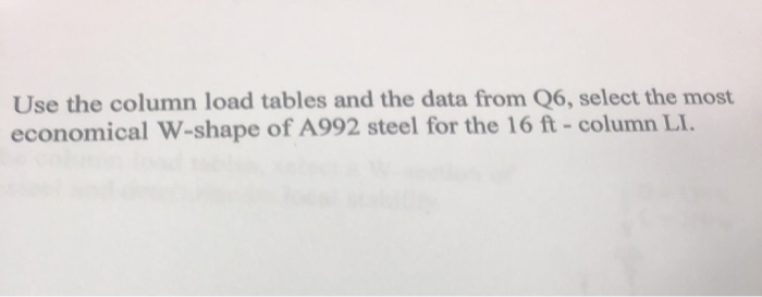 Use the column load tables and the data from Q6, | Chegg.com