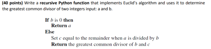Solved 40 Points Write A Recursive Python Function That 9364