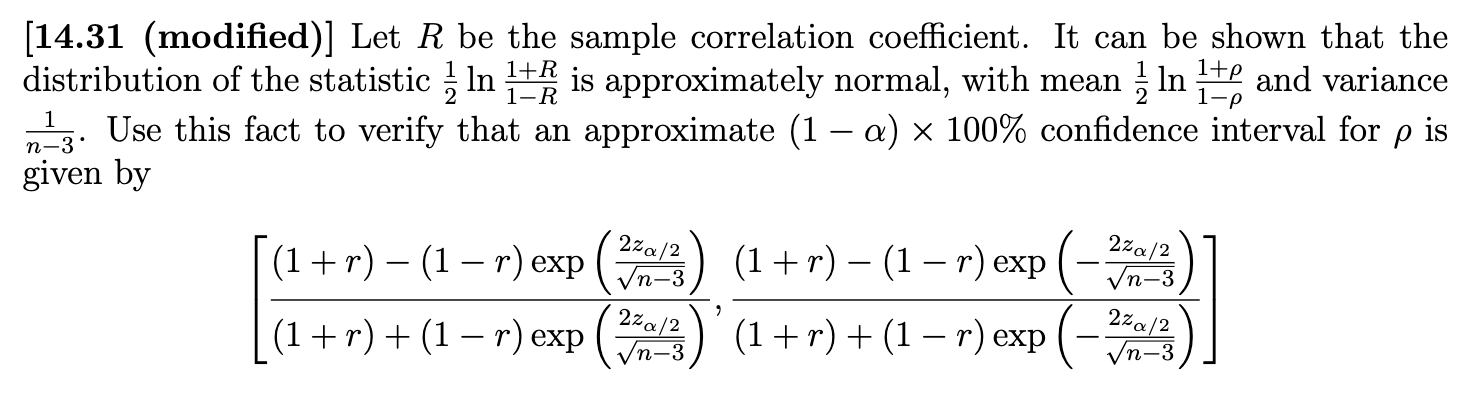 Solved [14.31 (modified)] Let R be the sample correlation | Chegg.com