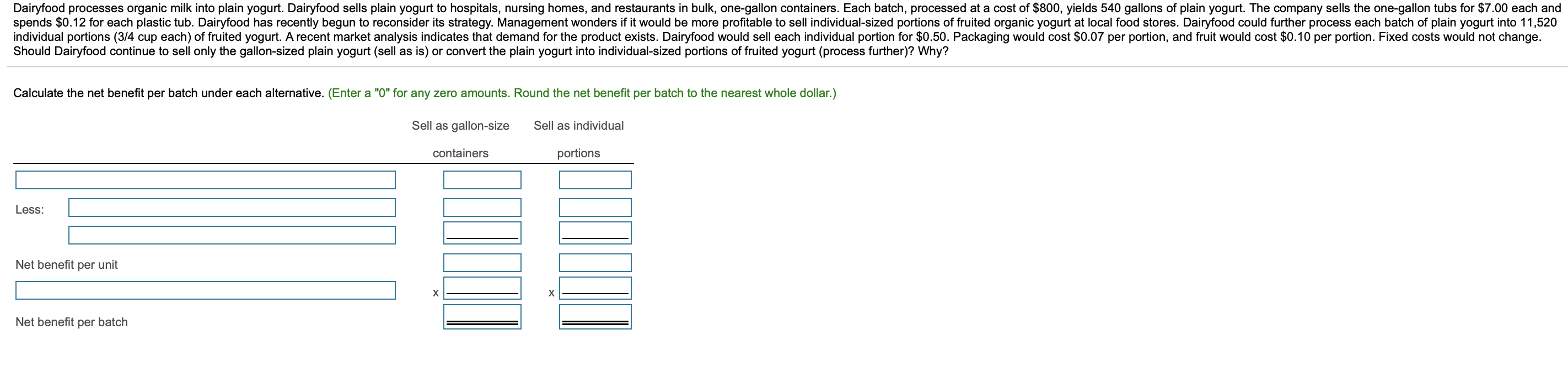 Solved Dairyfood processes organic milk into plain yogurt. | Chegg.com