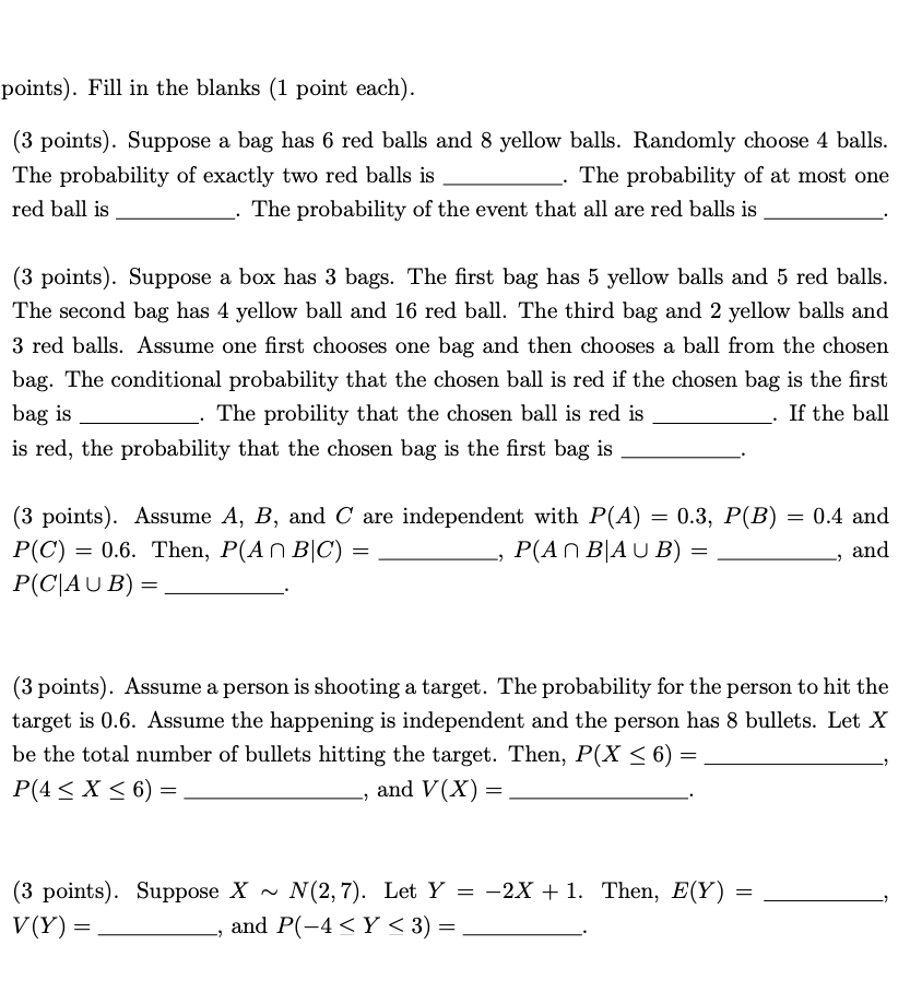 Solved (3 points). Suppose a bag has 6 red balls and 8 | Chegg.com