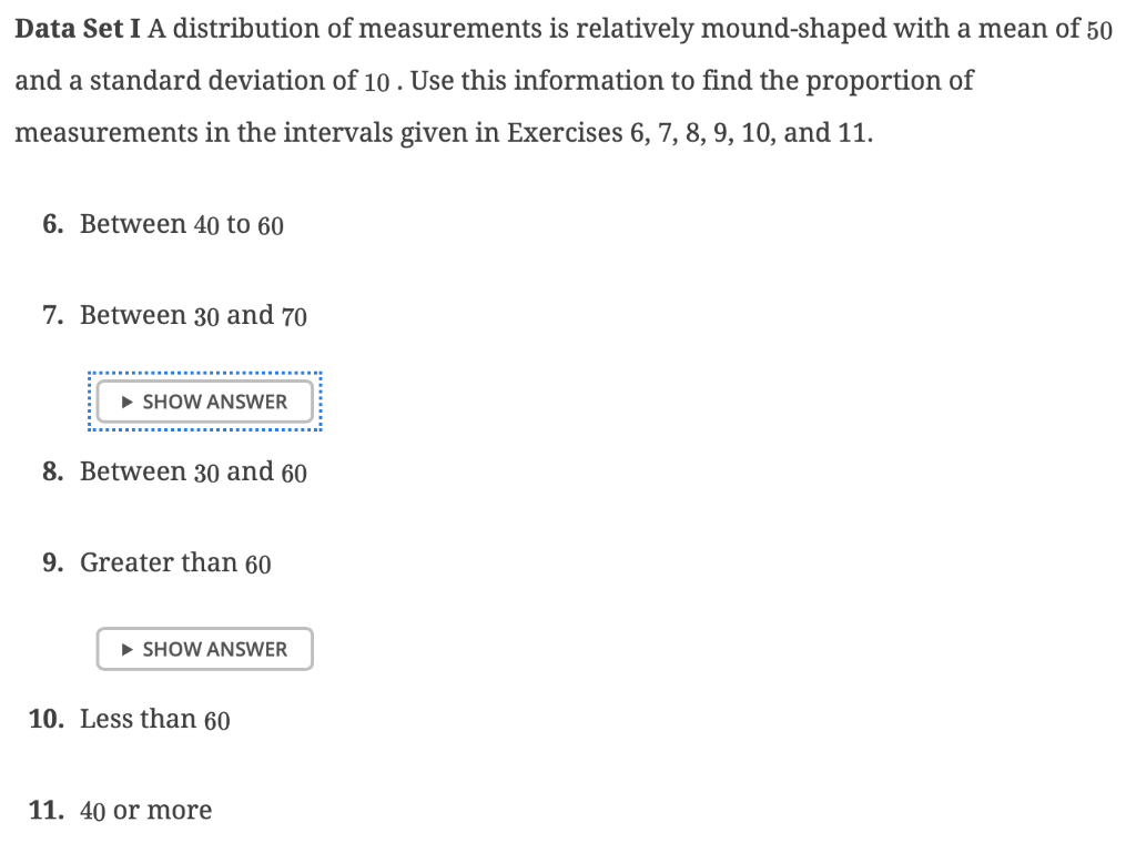 Solved Data Set I A distribution of measurements is | Chegg.com
