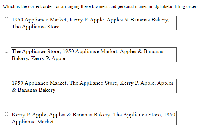 Solved Which is the correct order for arranging these | Chegg.com