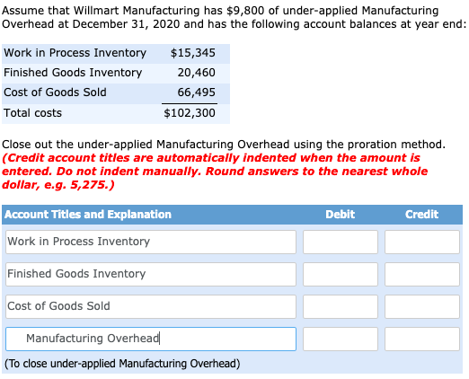 Solved Assume that Willmart Manufacturing has $9,800 of | Chegg.com