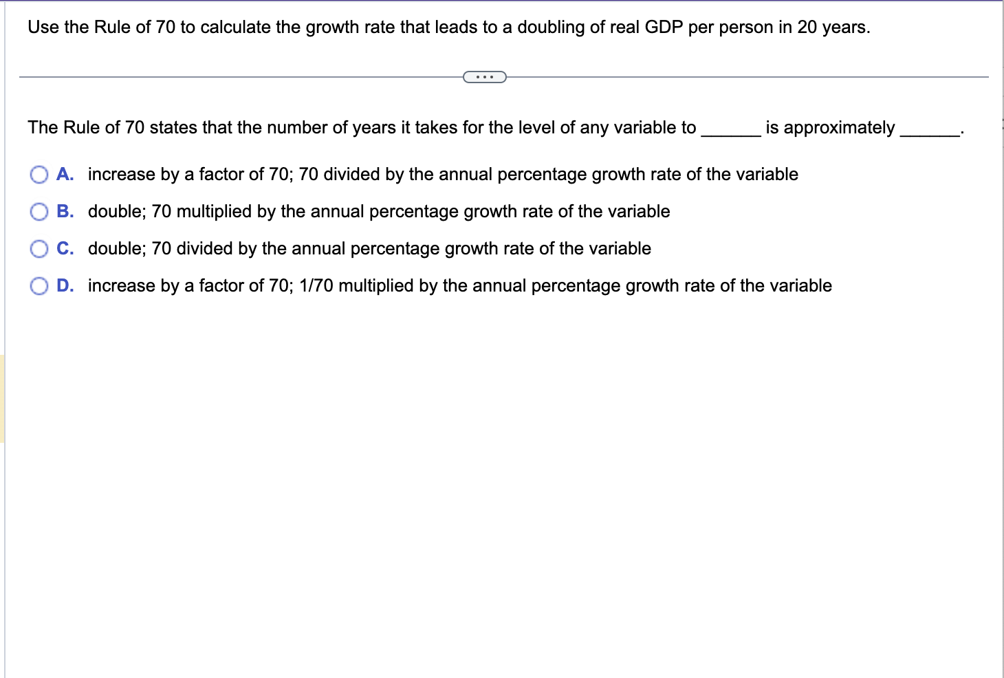 Solved Use the Rule of 70 to calculate the growth rate that | Chegg.com