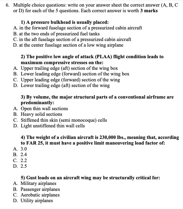 Solved 6. Multiple choice questions: write on your answer | Chegg.com
