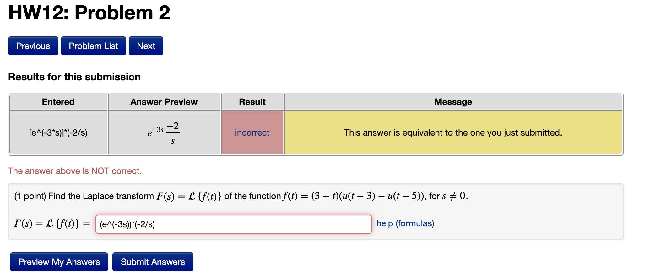 Solved HW12: Problem 2 Previous Problem List Next Results | Chegg.com