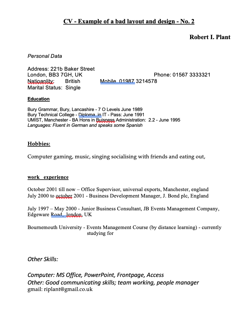 CV with bad layout and formatting Look at the CV | Chegg.com