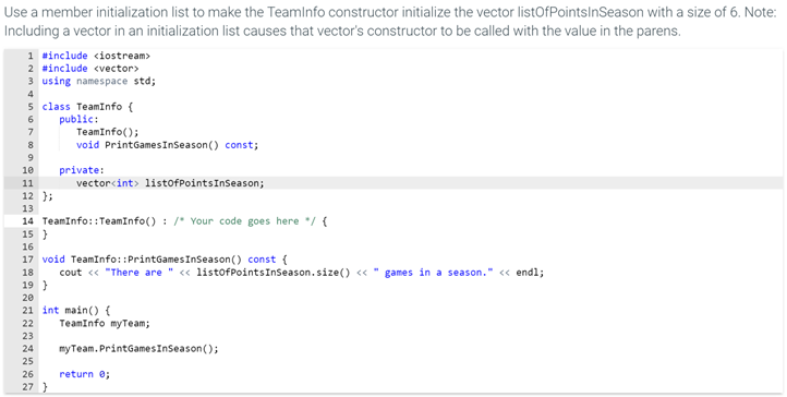 Solved Use A Member Initialization List To Make The TeamInfo Chegg