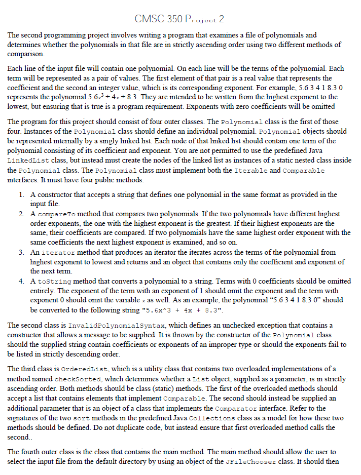 CMSC 350 Project 2 The second programming project | Chegg.com