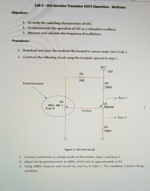 Lab 3 - Uni-Junction Transistor (UJT) Operation | Chegg.com