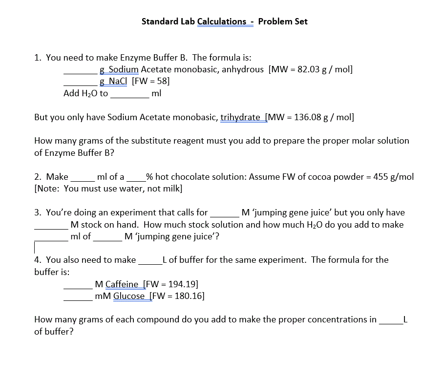 Standard Lab Calculations - Problem Set 1. You need | Chegg.com