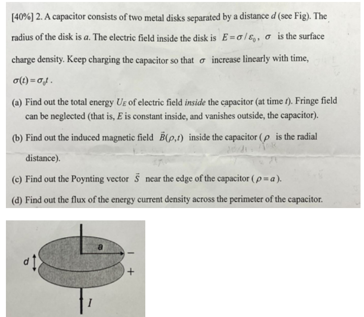 Solved [40\%] 2. A capacitor consists of two metal disks | Chegg.com