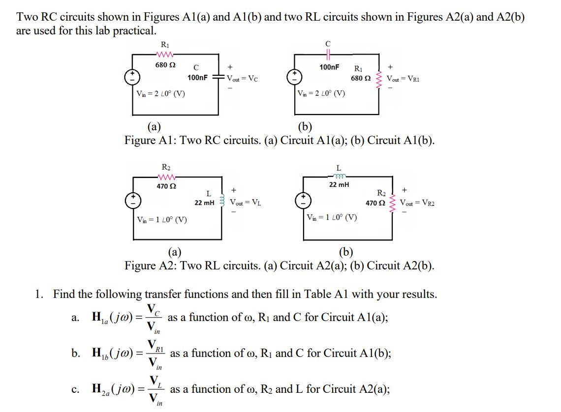 Solved Two RC circuits shown in Figures A1(a) and A1(b) and | Chegg.com