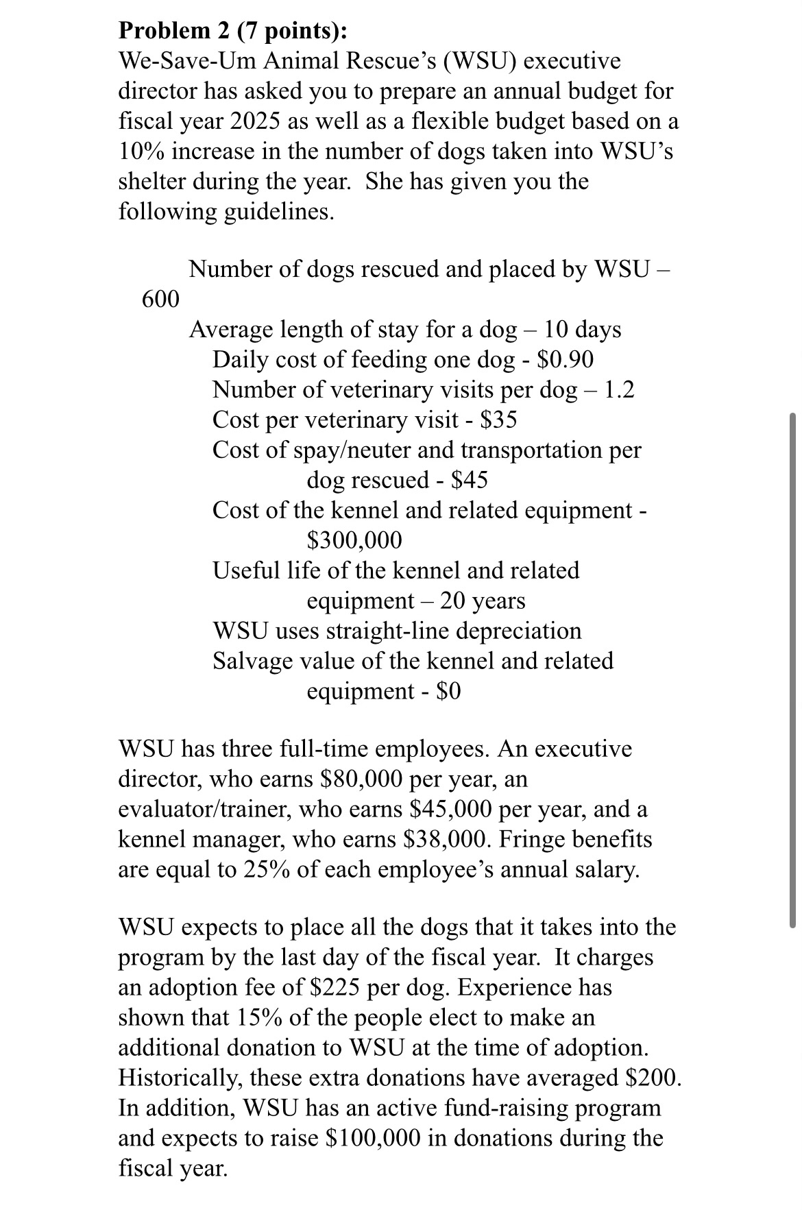 Solved Problem 2 (7 ﻿points):We-Save-Um Animal Rescue's | Chegg.com