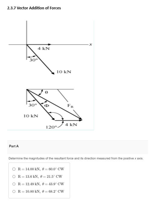 Solved 2.3.7 ﻿Vector Addition of ForcesPart ADetermine the | Chegg.com