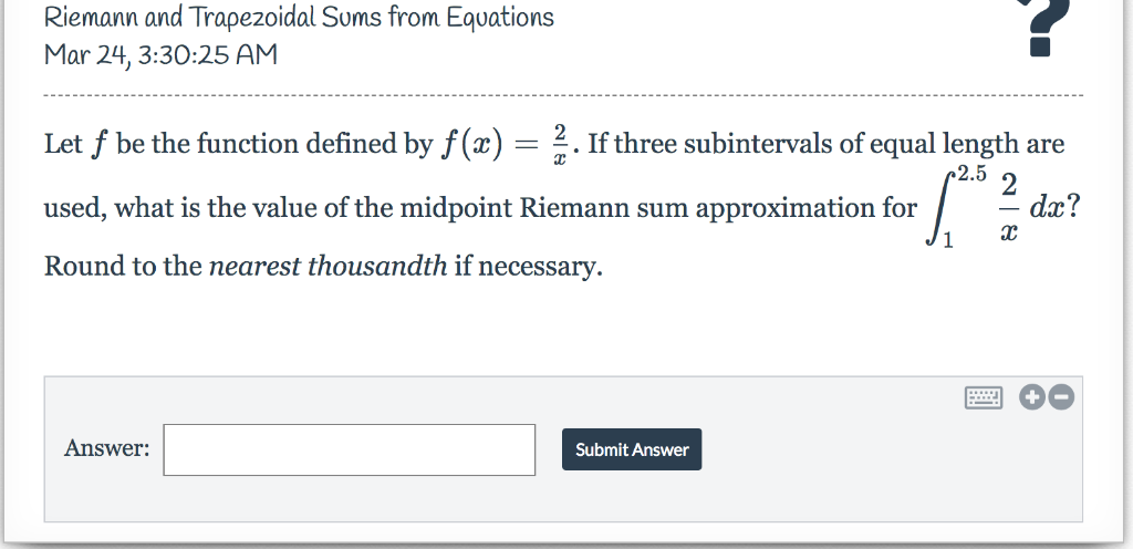 Solved Riemann and Trapezoidal Sums from Equations Mar | Chegg.com