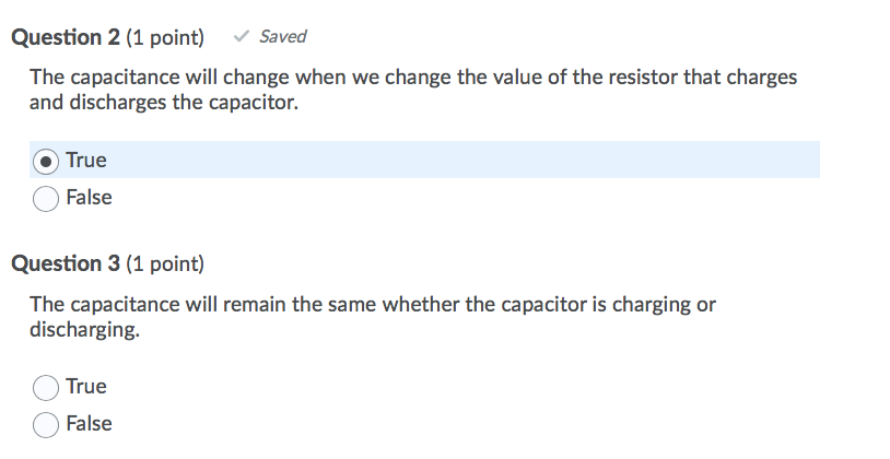 Solved Question 2 (1 point) Saved The capacitance will | Chegg.com