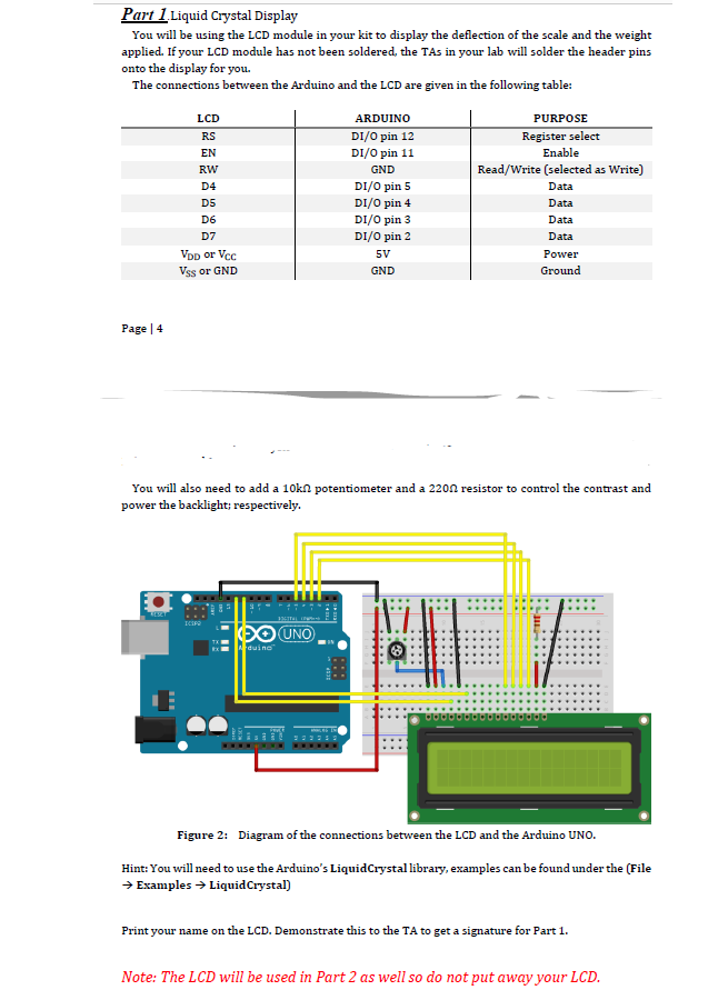 Part LLiquid Crystal Display You will be using the | Chegg.com