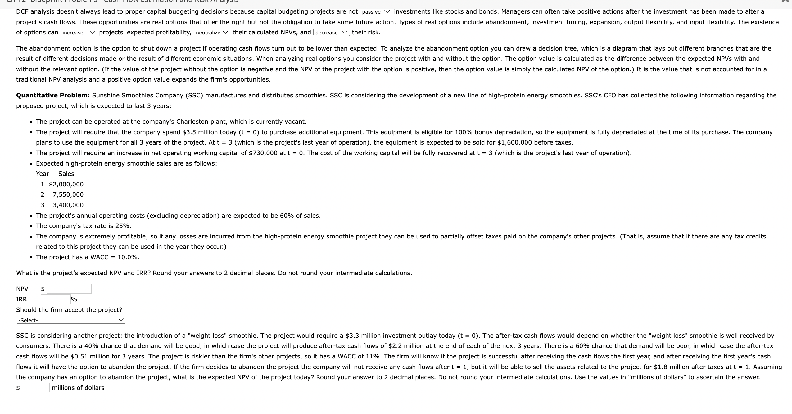 Solved of options can ) projects' expected profitability, | Chegg.com