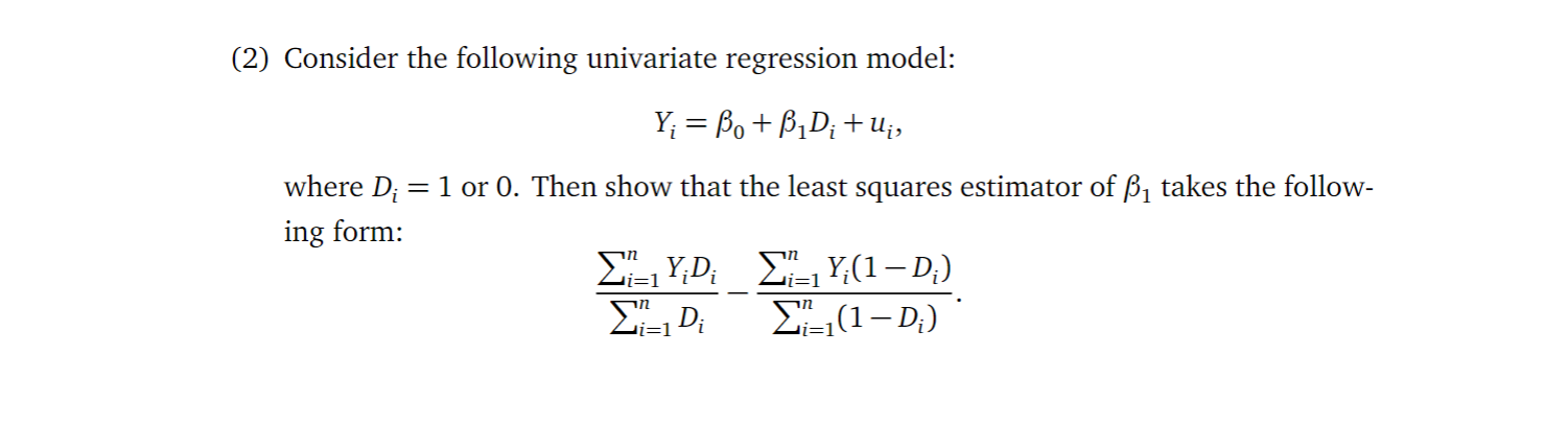 Solved 2 Consider The Following Univariate Regression 