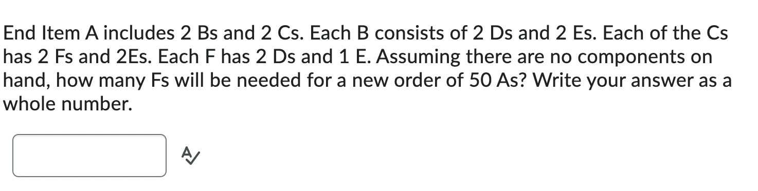 Solved End Item A includes 2Bs and 2Cs. Each B consists of 2 | Chegg.com