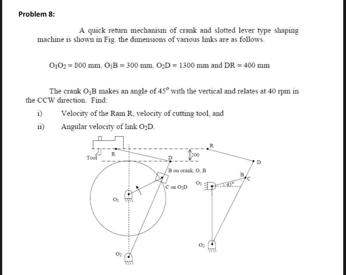 Solved Problem 8: A quick return mechanism of crank and | Chegg.com