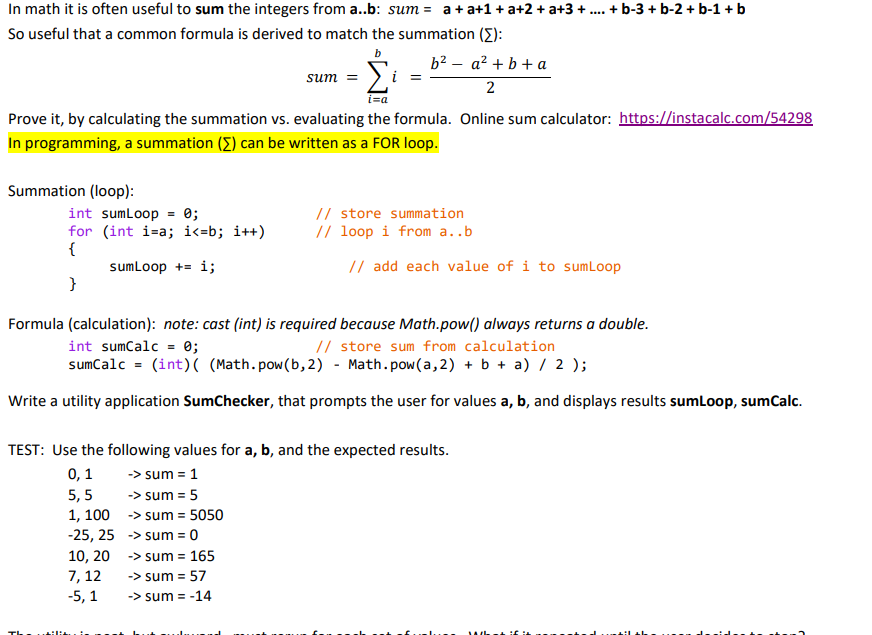 Solved In math it is often useful to sum the integers from | Chegg.com