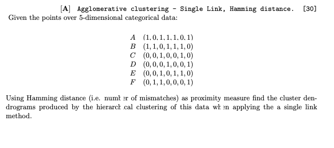 [A] Agglomerative clustering - Single Link, Hamming | Chegg.com