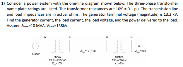 Solved 1) Consider a power system with the one-line diagram | Chegg.com