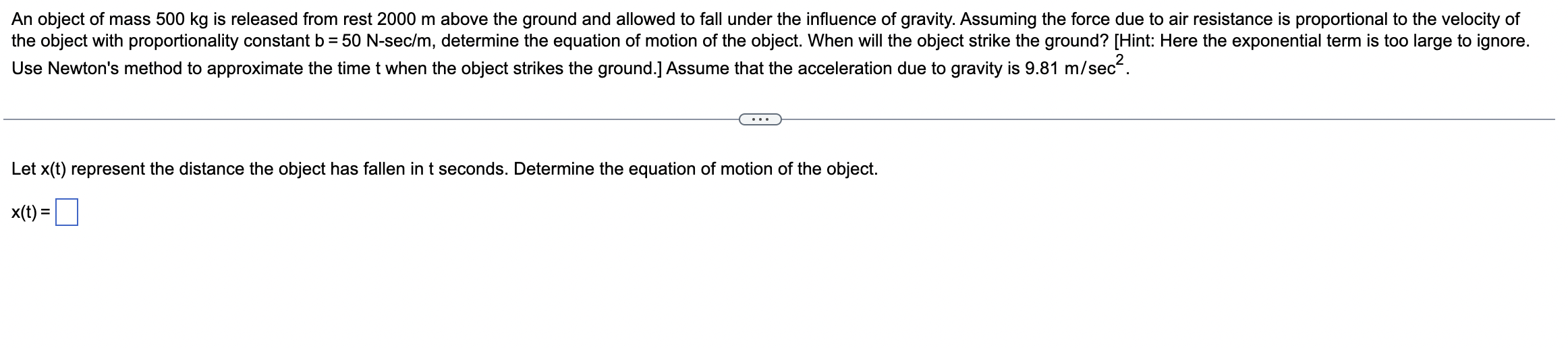 Solved An object of mass 500 kg is released from rest 2000 m | Chegg.com