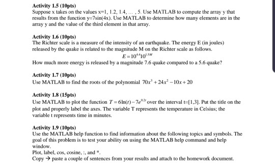 Solved Activity13 10pts Using Matlab Simplify The 