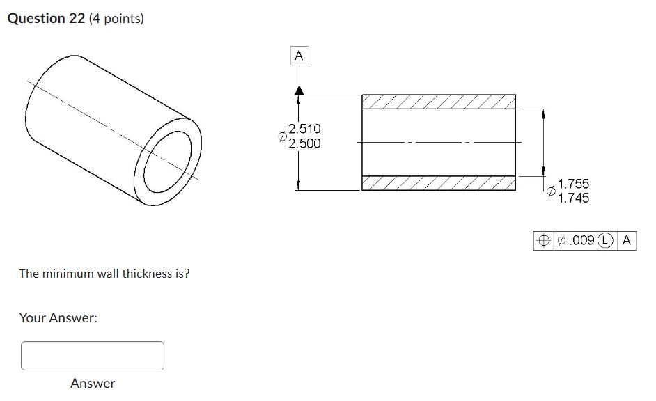 Solved Question 22 (4 ﻿points) ﻿The minimum wall thickness | Chegg.com