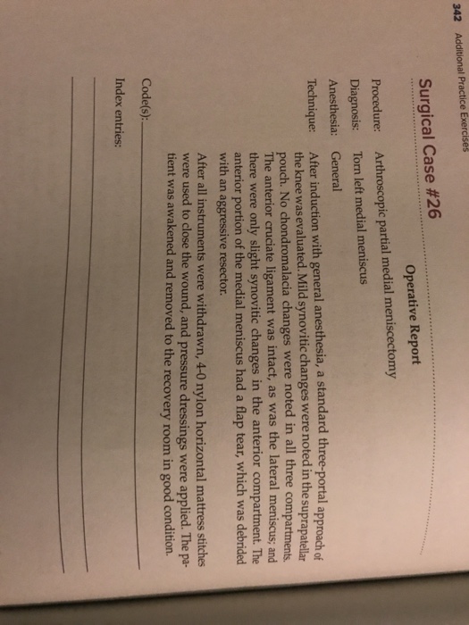 Solved 342 Additional Practice Exercises Surgical Case #26 | Chegg.com