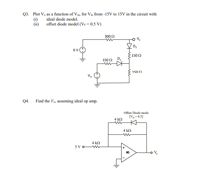 Solved Q3. Plot V. as a function of Vin, for Vin from -15V | Chegg.com
