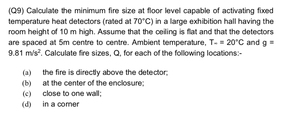 Solved (Q9) ﻿Calculate the minimum fire size at floor level | Chegg.com